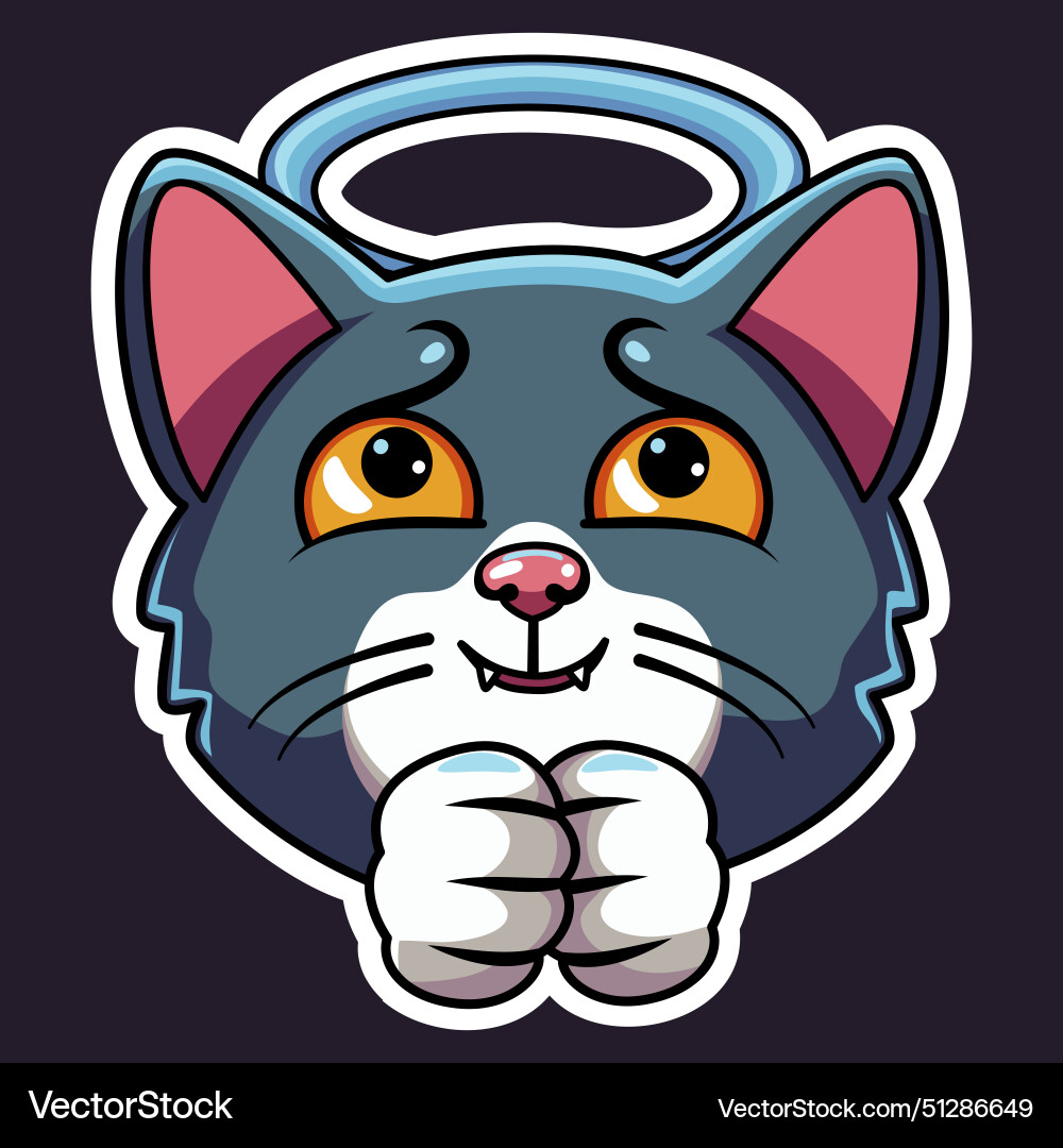 A emoticon cat with halo sticker Royalty Free Vector Image