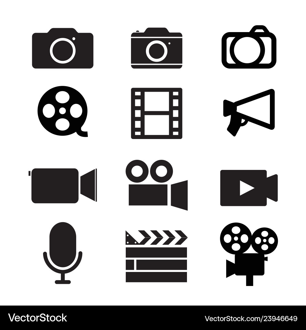 Camera video studio media icon black Royalty Free Vector