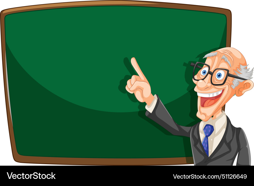 Cartoon professor pointing at an empty blackboard Vector Image