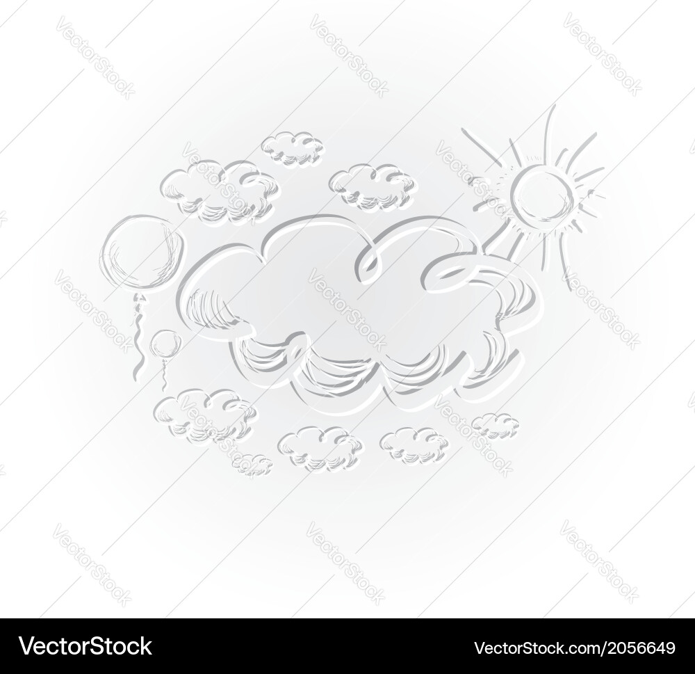 Hand Zeichnung Himmel mit Wolken und Sonne Vektorbild