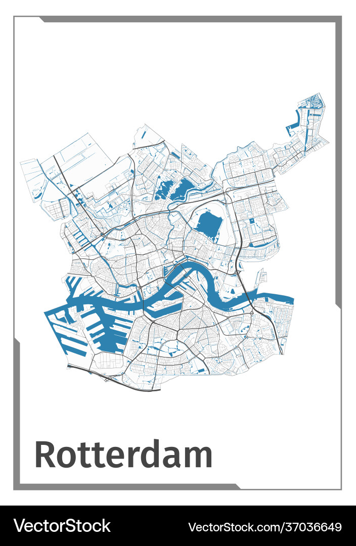Rotterdam map poster administrative area plan Vector Image