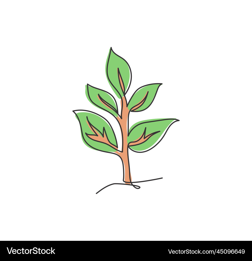 Single continuous line drawing of green natural Vector Image