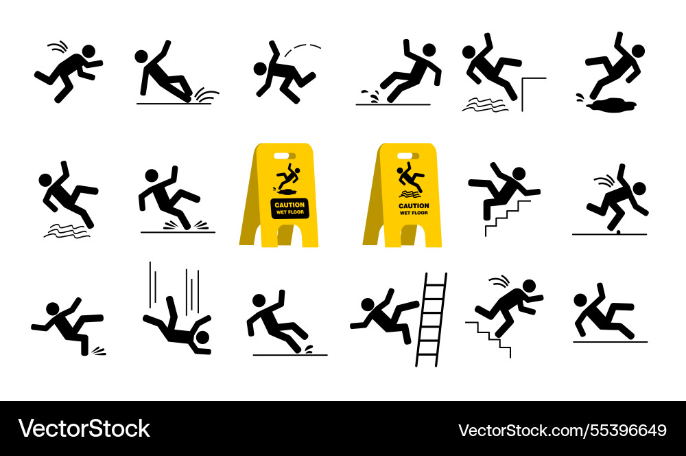 Slip and Fall Hazard Warning Icons Royalty Free Vector Image