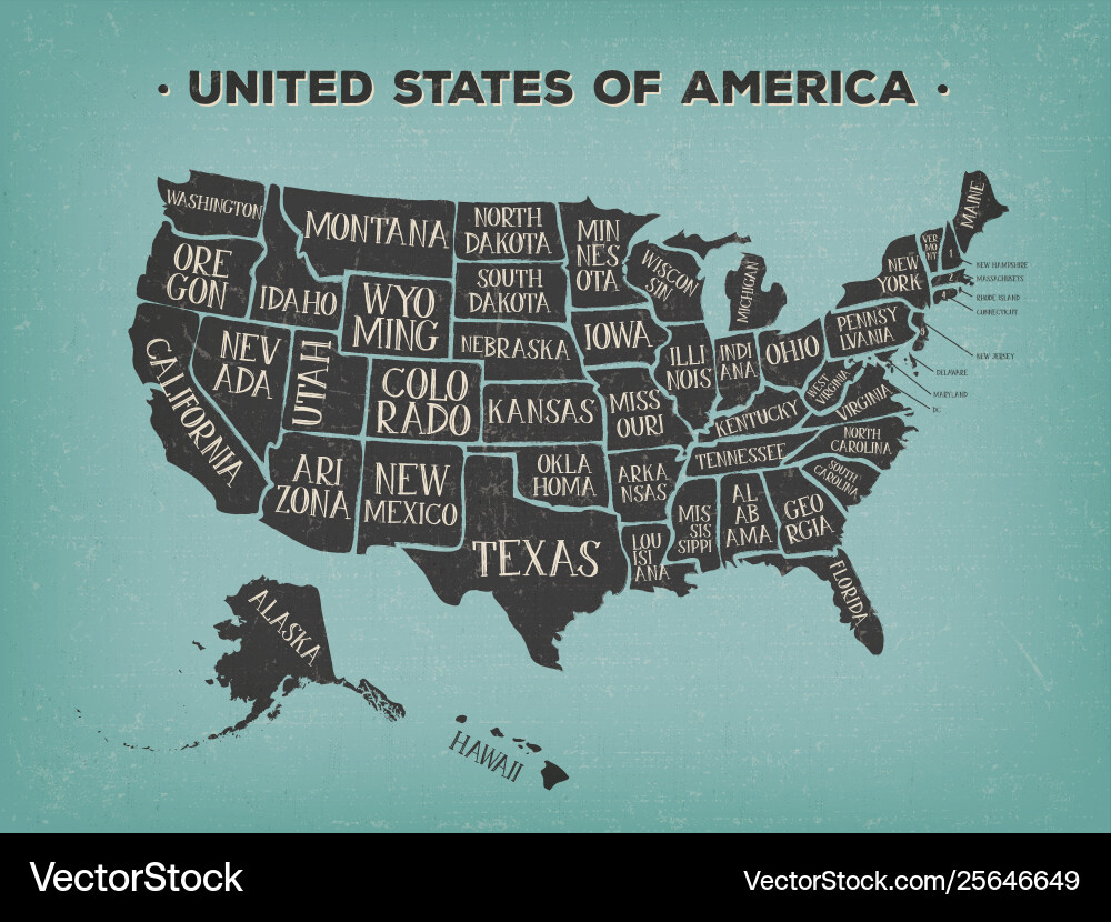 Vintage american poster with states names Vector Image