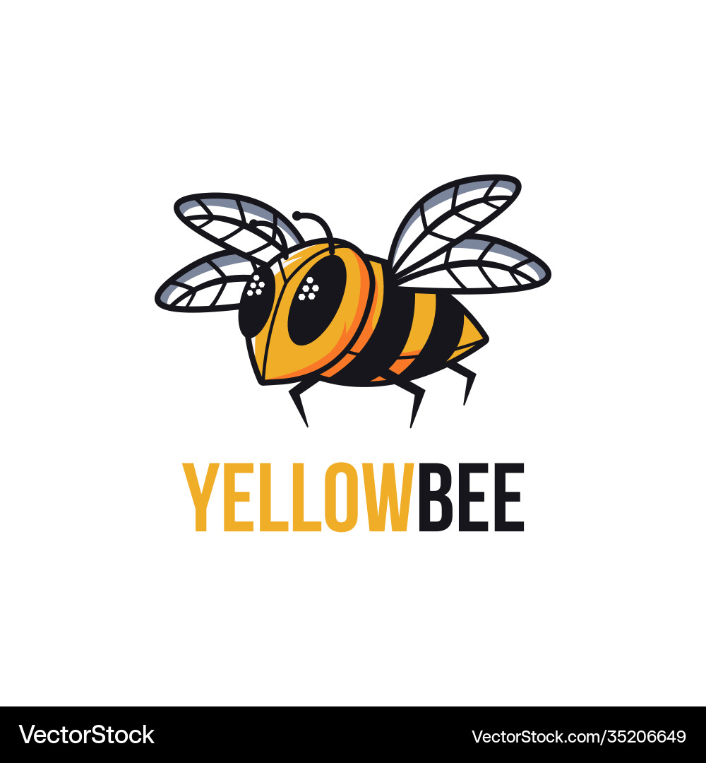 Yellow bee mascot cartoon logo template Royalty Free Vector
