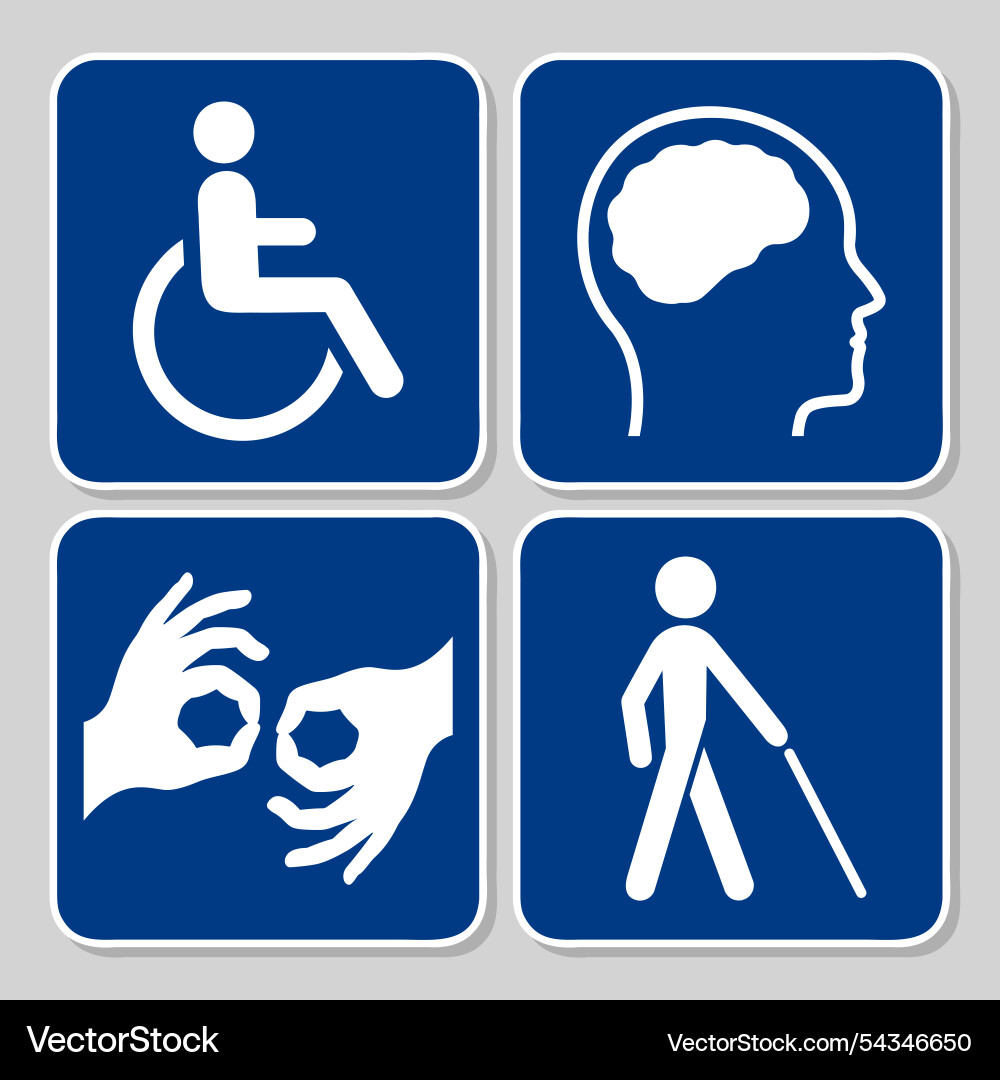 Disability symbol set disabled blue and white Vector Image
