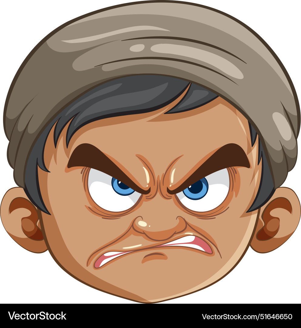 Frowning cartoon face with intense expression Vector Image