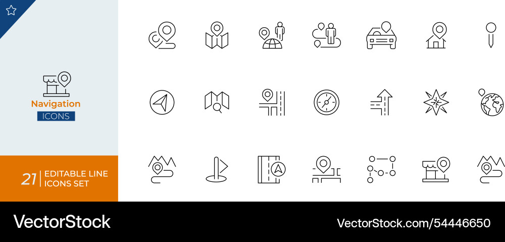 Navigation editable line icons set Royalty Free Vector Image
