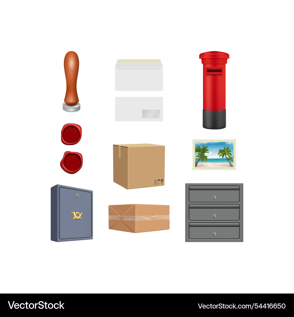 Post office wax stamp cardboard boxes envelopes Vector Image