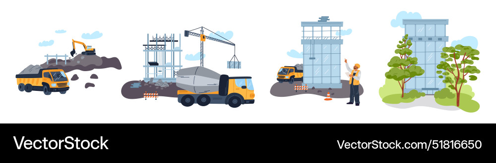 Several stages of building construction digging Vector Image
