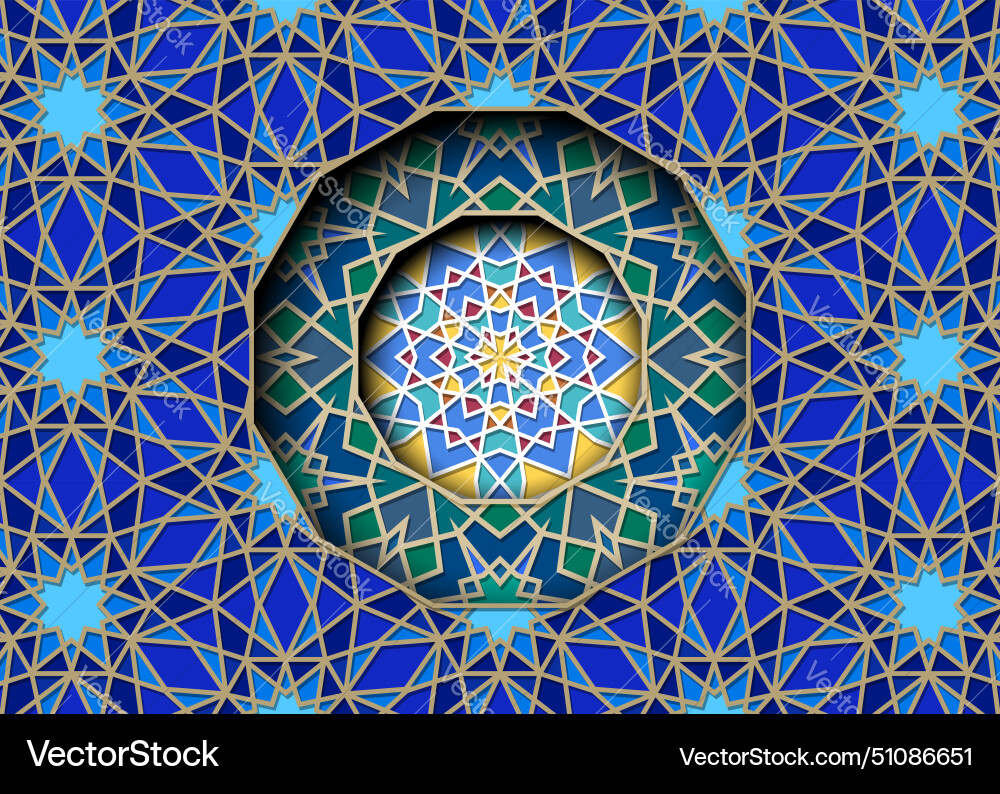 Arabic ornament with girih patterns and round Vector Image