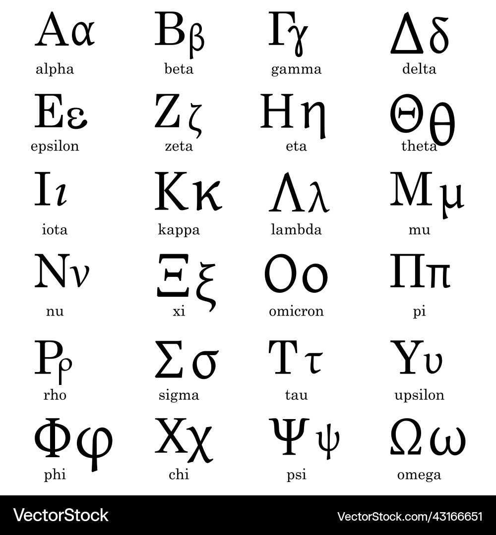 Black Greek Alphabet Typography Set Royalty Free Vector
