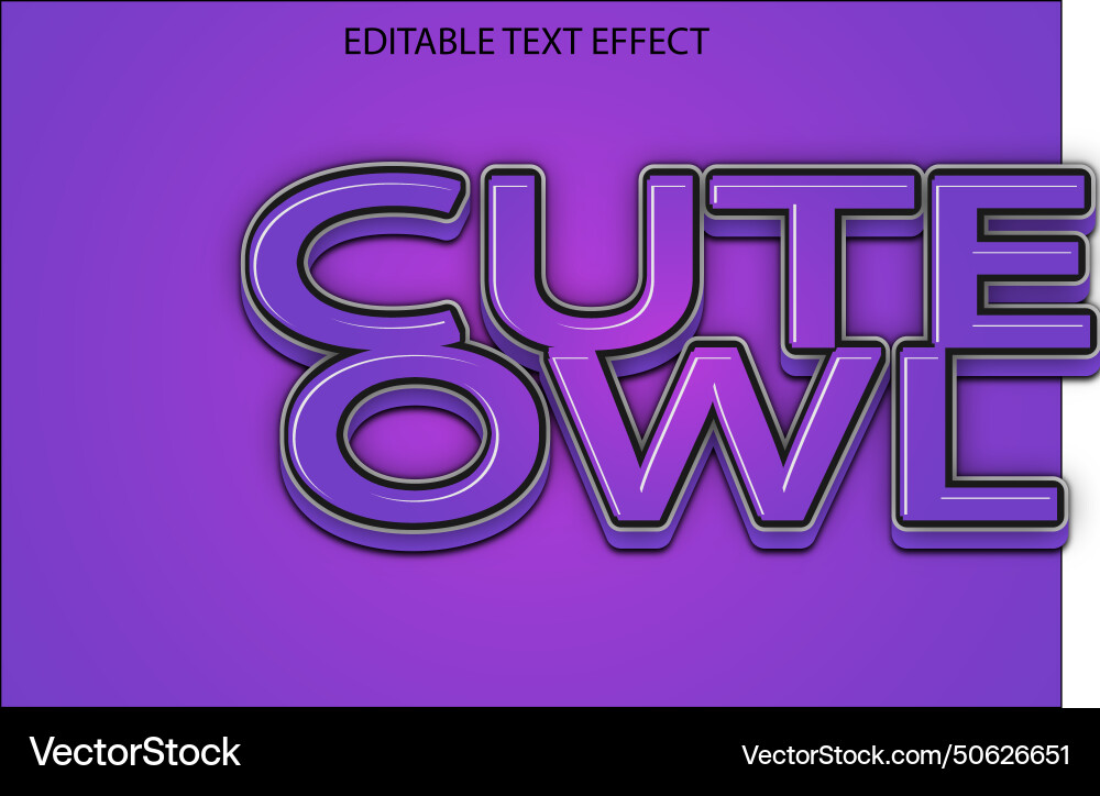 Cute owl editable text effect 3 dimension emboss Vector Image