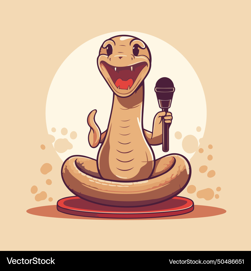 Cute snake singing karaoke cartoon character Vector Image