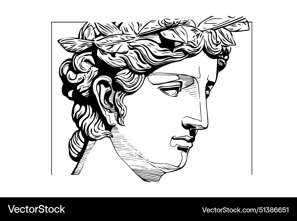 Hermes head hand drawn ink sketch engraved style Vector Image