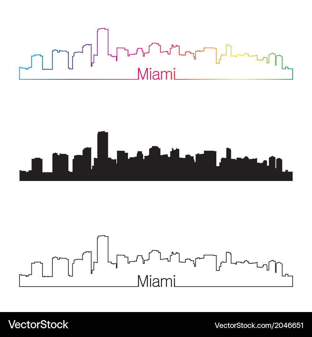 Miami skyline linear style with rainbow Royalty Free Vector