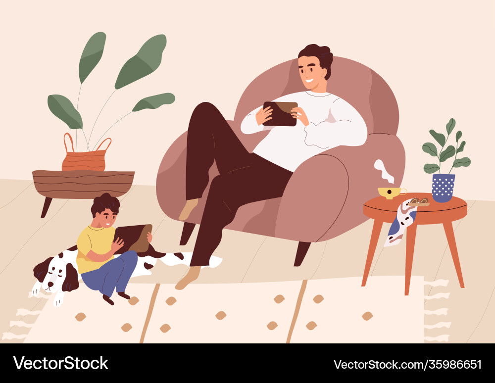 Parent and Child Using Phones Royalty Free Vector Image