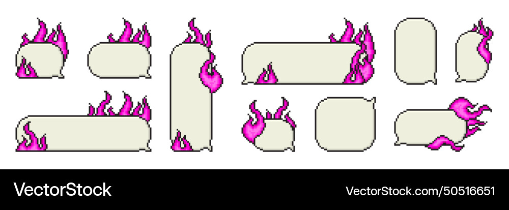 Pixel art dialogue box with pink flame Royalty Free Vector