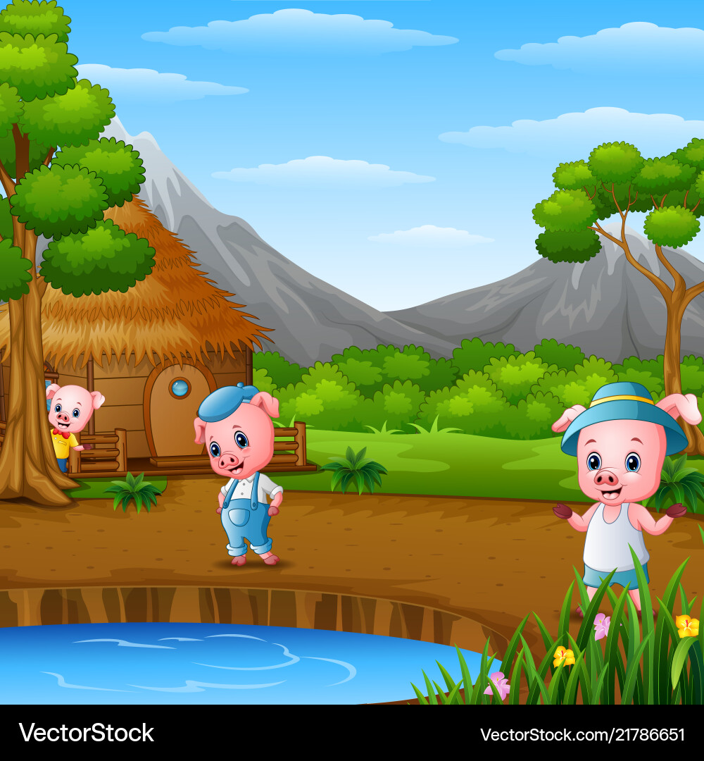 Three little pigs are doing activity Royalty Free Vector