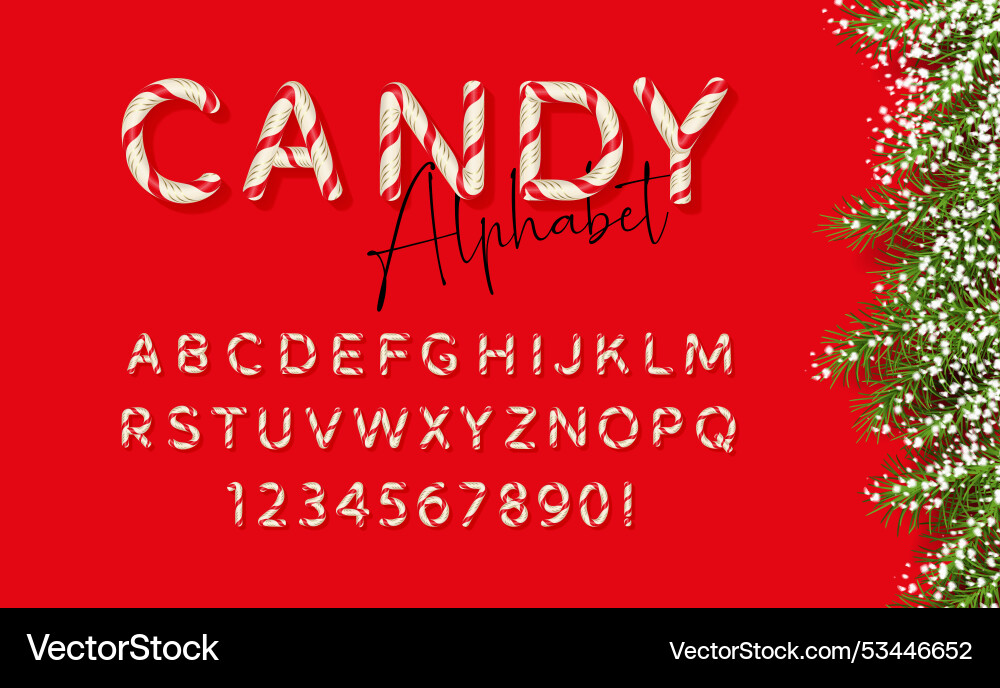 Candy cane christmas alphabet Royalty Free Vector Image