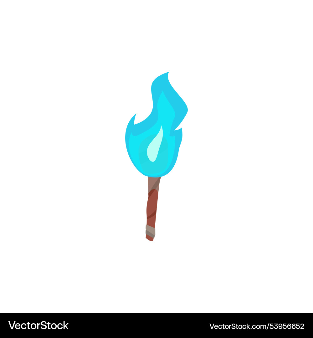 Cartoon torch with burning blue fire flame Vector Image