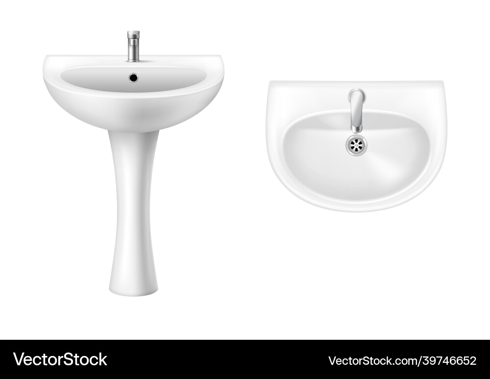 Ceramic sink front and top view restroom basin Vector Image