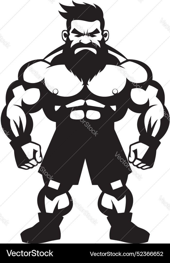 Comic power pose caricature bodybuilder in black Vector Image