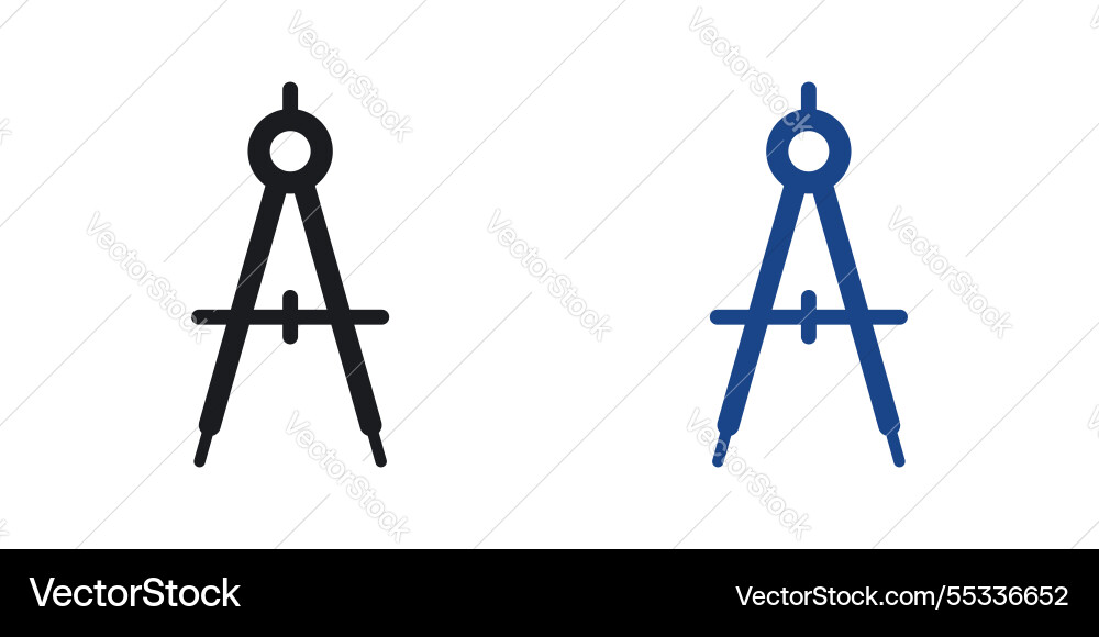 Drafting compass icons set black and colored style