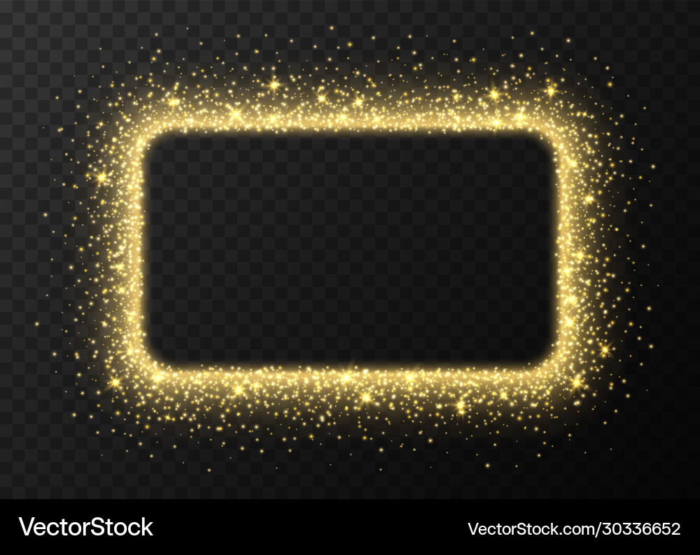 Golden rectangle frame with sparkles and flares Vector Image