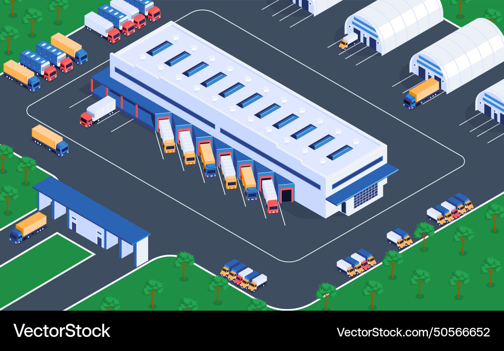 Logistics warehousing isometric view Royalty Free Vector