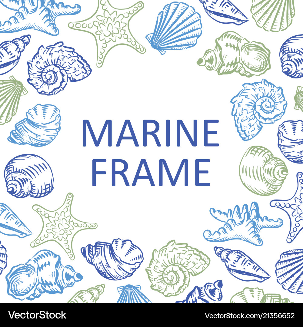 Marine frame seashells hand drawn sketch style Vector Image