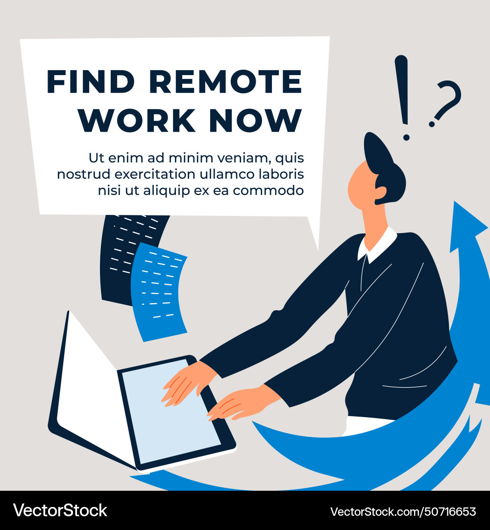 Find remote work now promo or advertising poster Vector Image