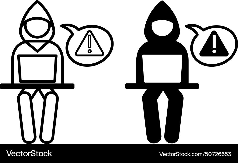 Hack icons black and white of hacker Royalty Free Vector