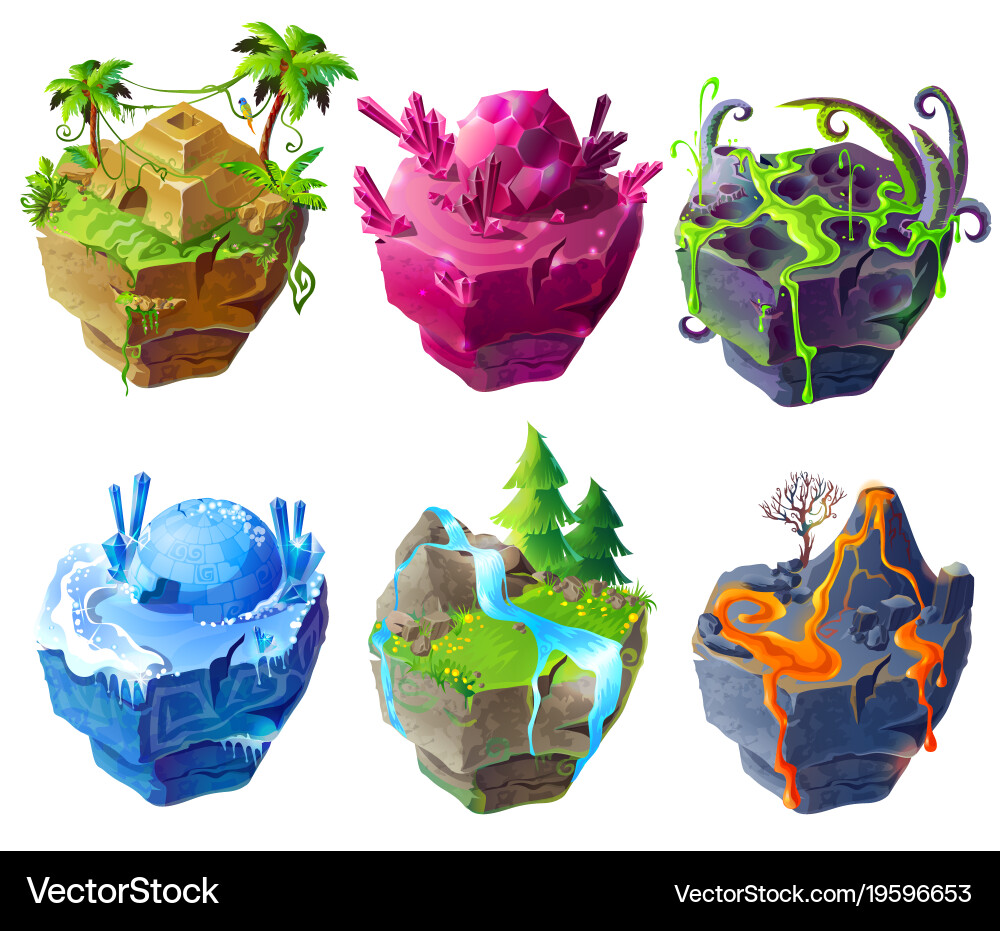 Isometric 3d fantasy island set game design Vector Image