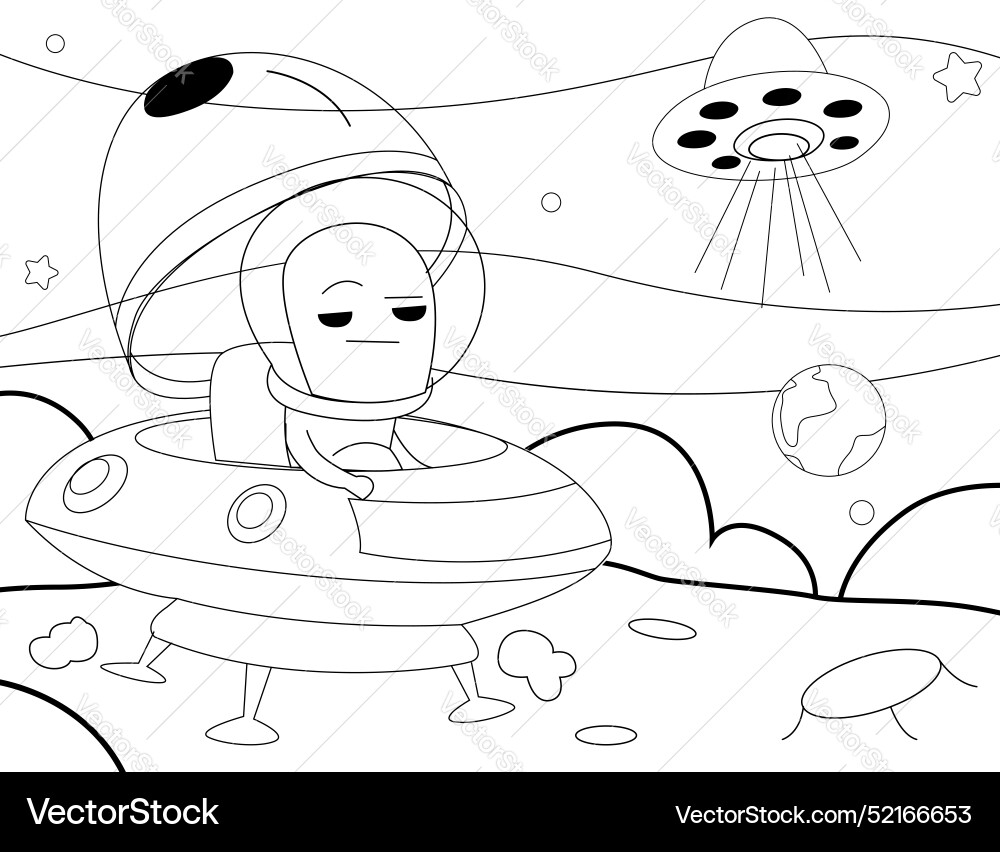 Outer space aliens ufo outline coloring page Vector Image