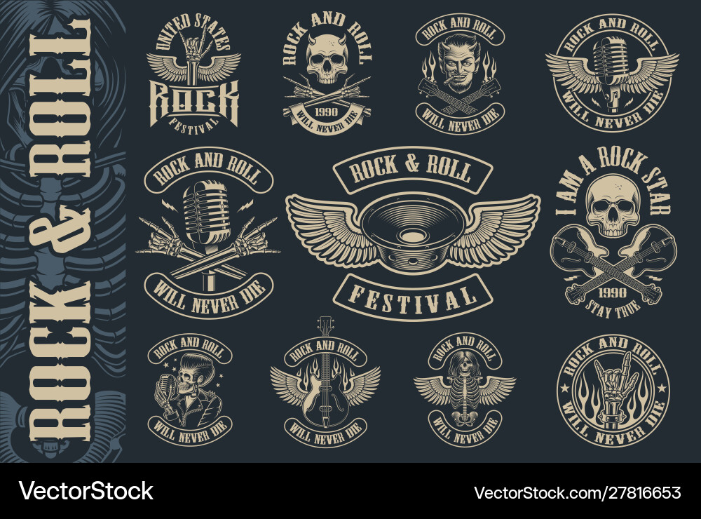 Set vintage rock and roll emblems Royalty Free Vector Image