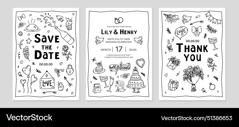 Trendy wedding doodle invitation hand drawn Vector Image