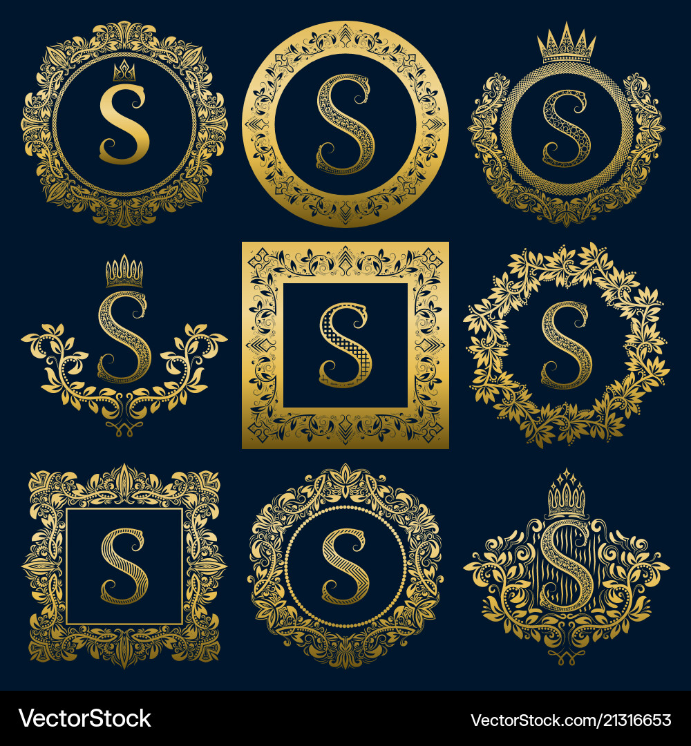Vintage S Monogram Set - Heraldic Wreath Vector Image