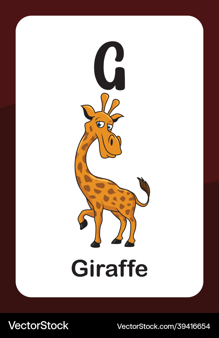 Animal alphabet flashcard - g for giraffe Vector Image