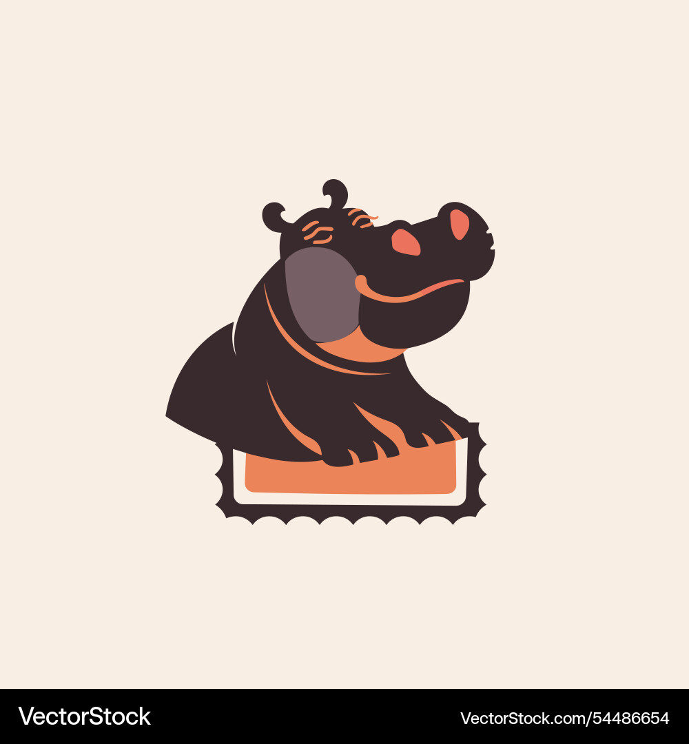 Creative hippo on a postage stamp design Vector Image