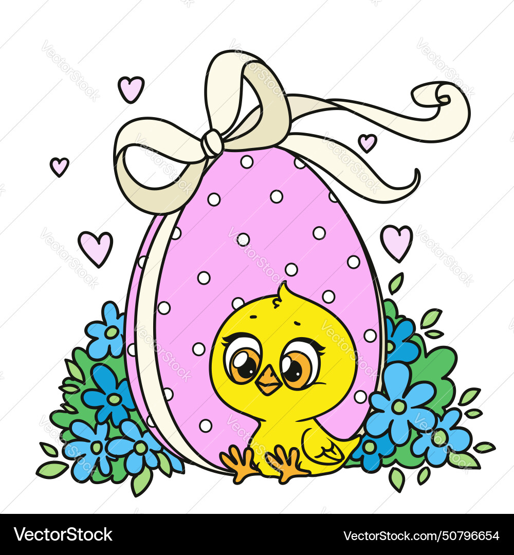 Cute cartoon chicken with easter egg surrounded Vector Image