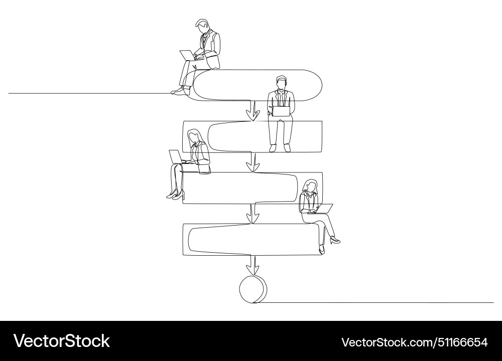 Employees sitting on workflow diagram to work Vector Image Employees sitting on workflow diagram to work Vector Image