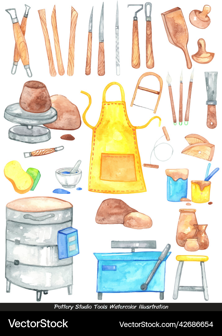 Pottery tools in studio watercolor Royalty Free Vector Image