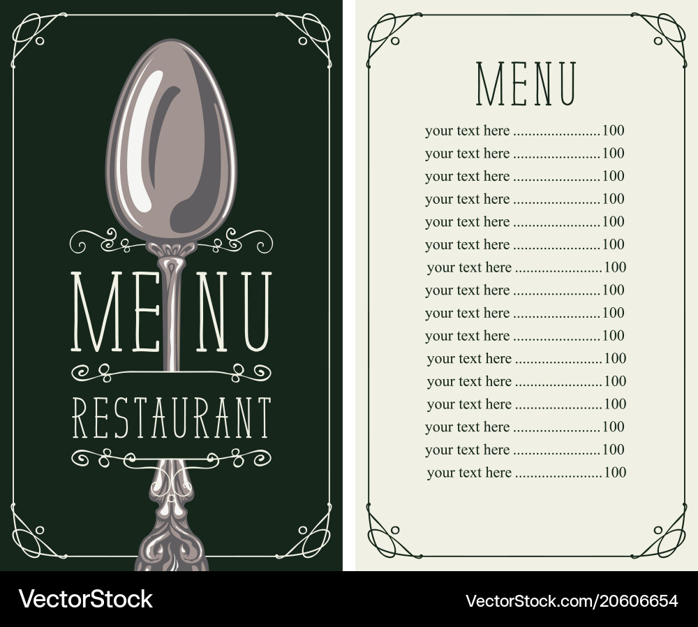 Restaurant menu with price list and spoon Vector Image