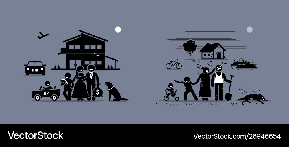 Rich vs. Poor Lifestyle Comparison Royalty Free Vector Image