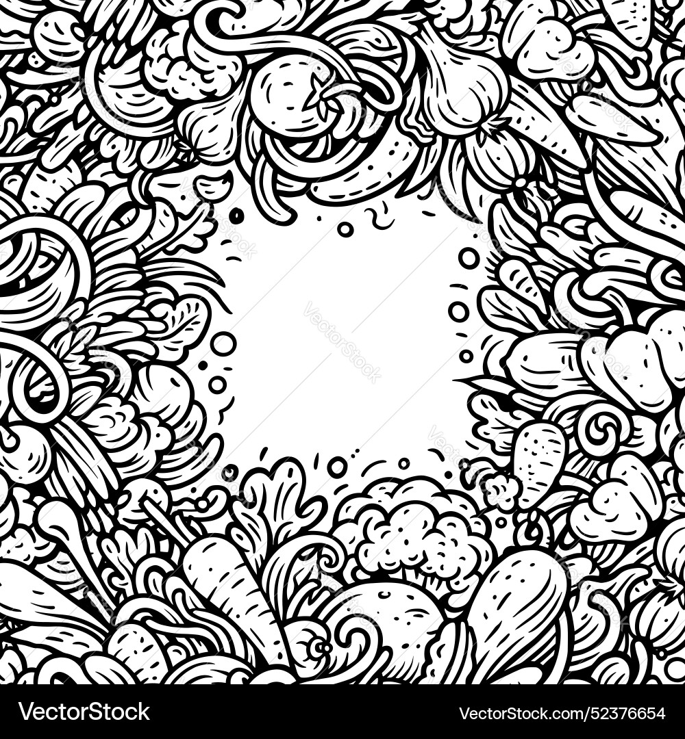 Vegetables cartoon doodles frame veggies border Vector Image