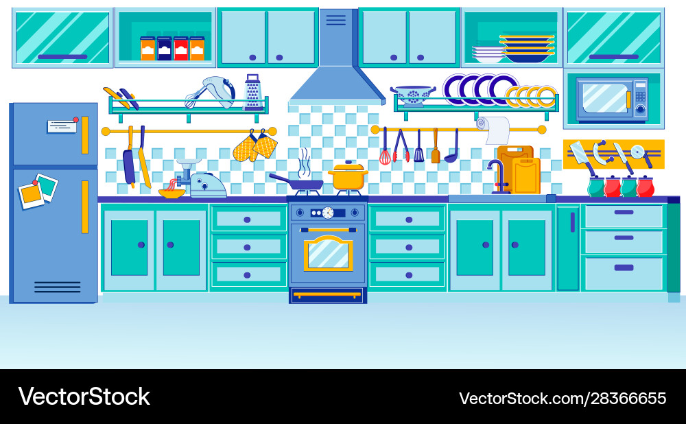 Modern contemporary kitchen design in flat style Vector Image