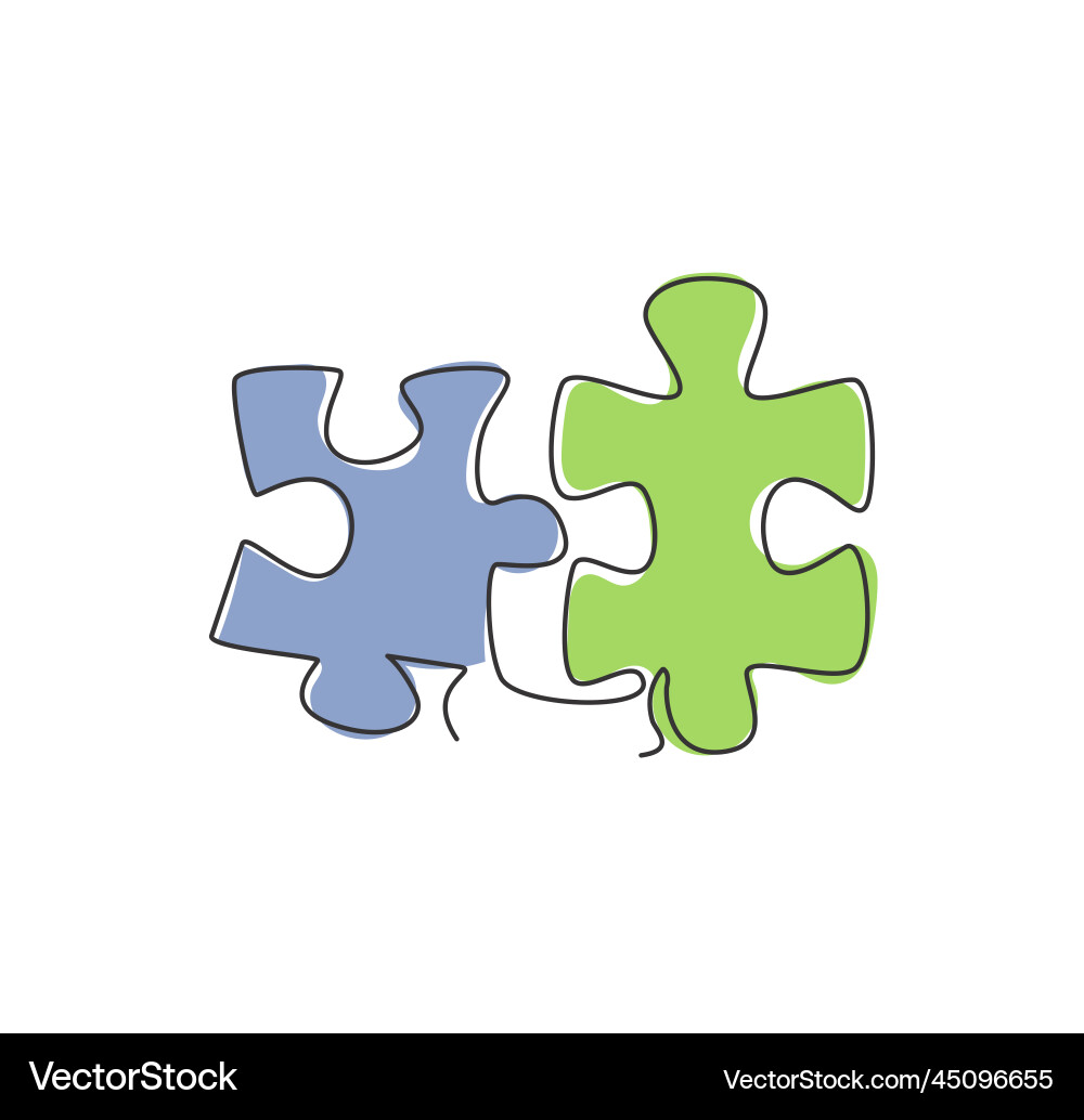 One single line drawing of puzzle pieces Vector Image