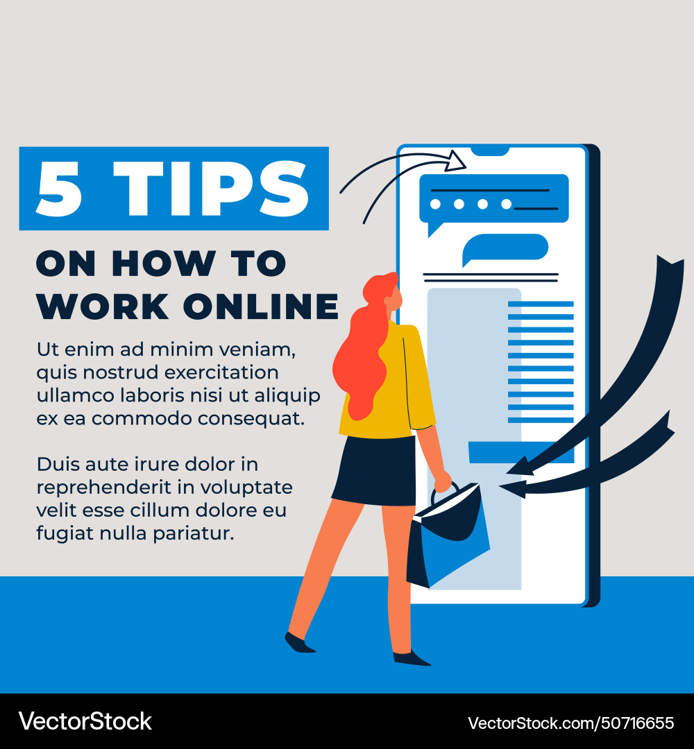 Tips on how to work online banner or ads poster Vector Image
