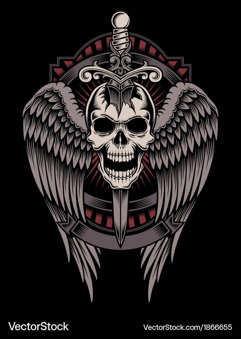 Winged Skull with Dagger Royalty Free Vector Image